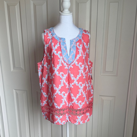 crown & ivy | Tops | Crown Ivy Coral And Light Blue Sleeveless Blouse ...